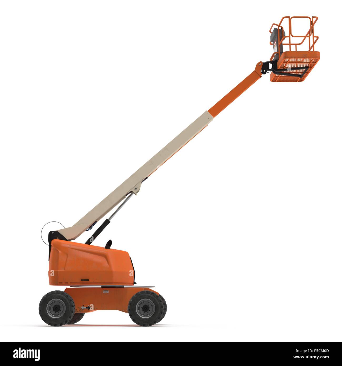 Orange telescopic boom lift on white. 3D illustration Stock Photo - Alamy