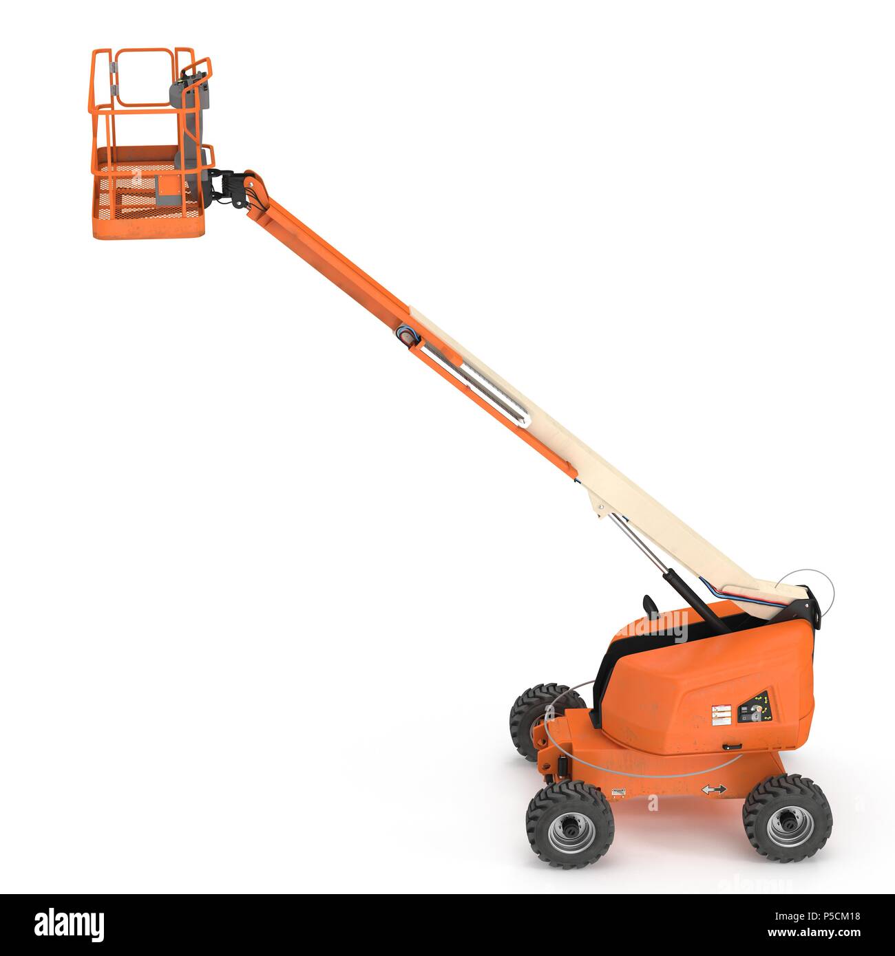 Orange telescopic boom lift on white. 3D illustration Stock Photo - Alamy