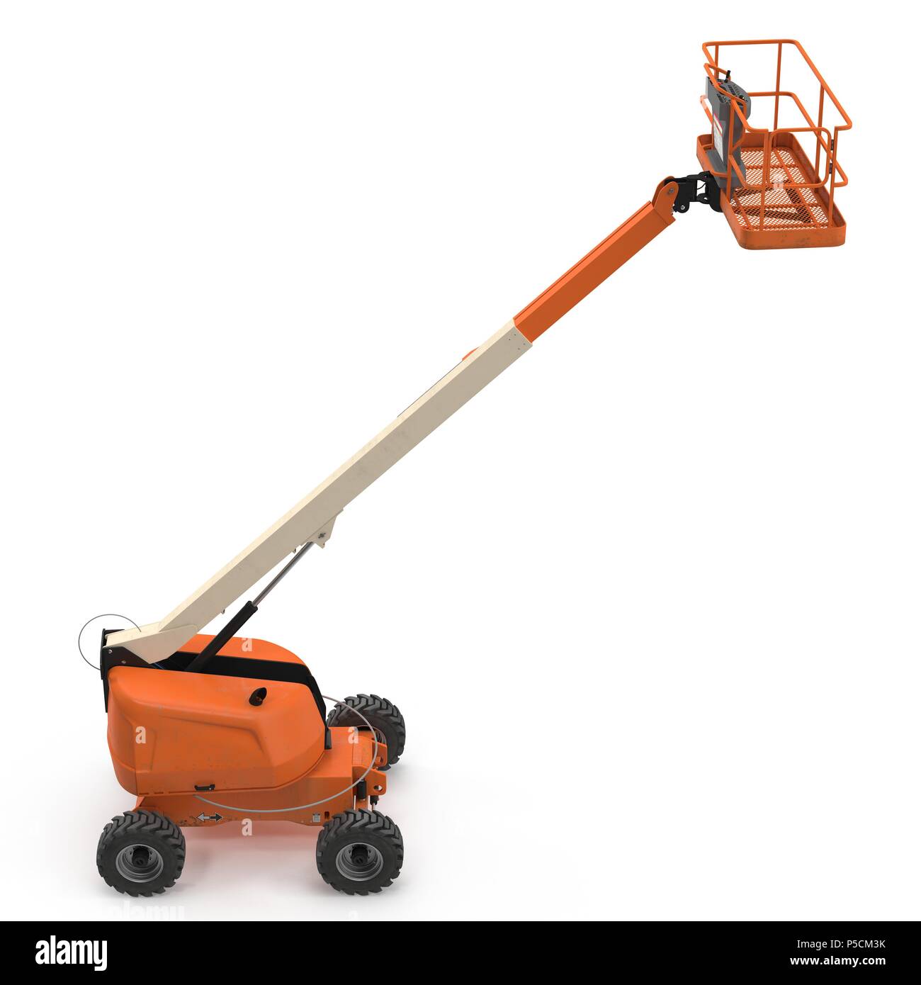 Orange telescopic boom lift on white. 3D illustration Stock Photo - Alamy