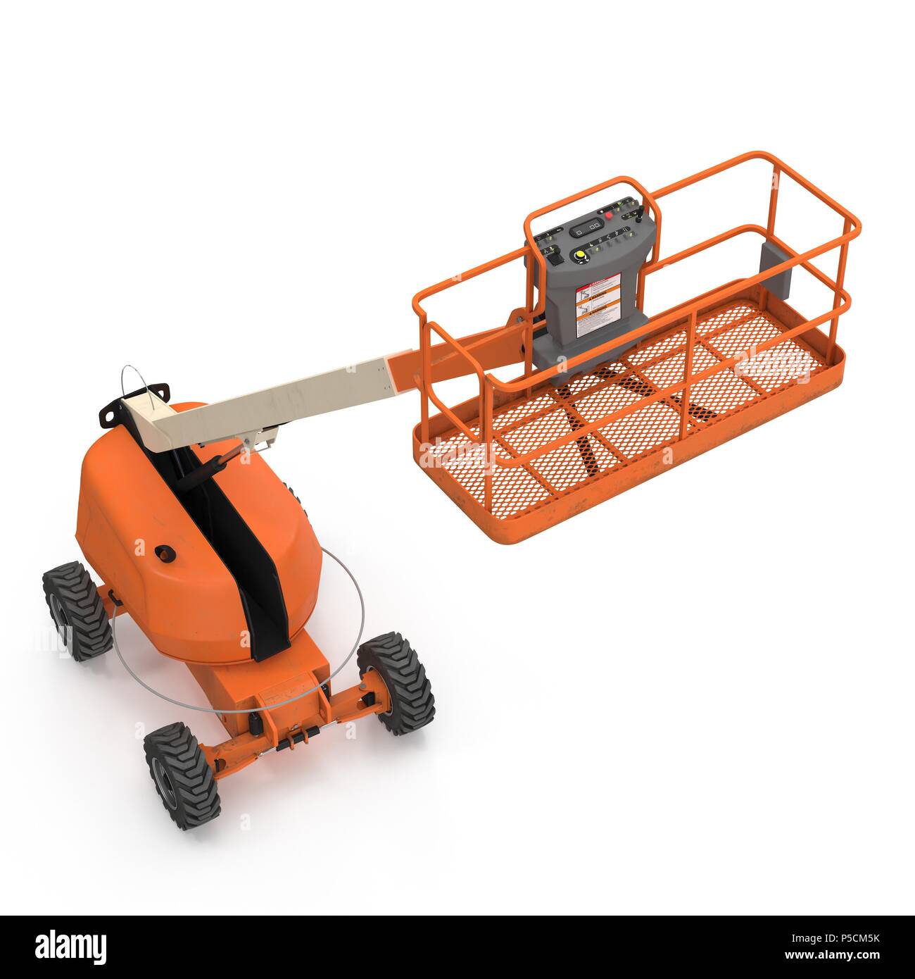 Orange telescopic boom lift on white. 3D illustration Stock Photo - Alamy