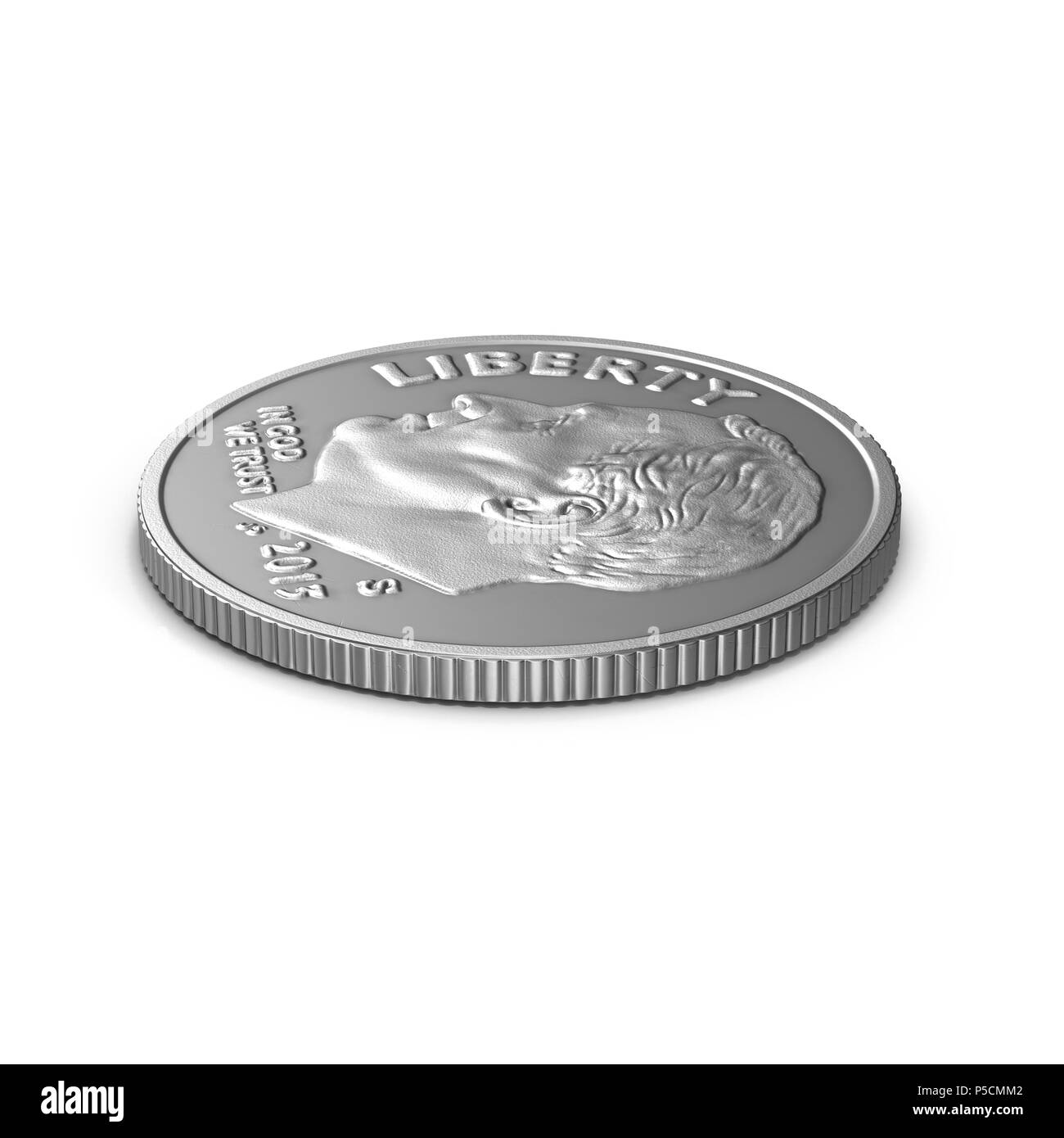 American one Dime coin isolated on white. 3D illustration Stock Photo ...