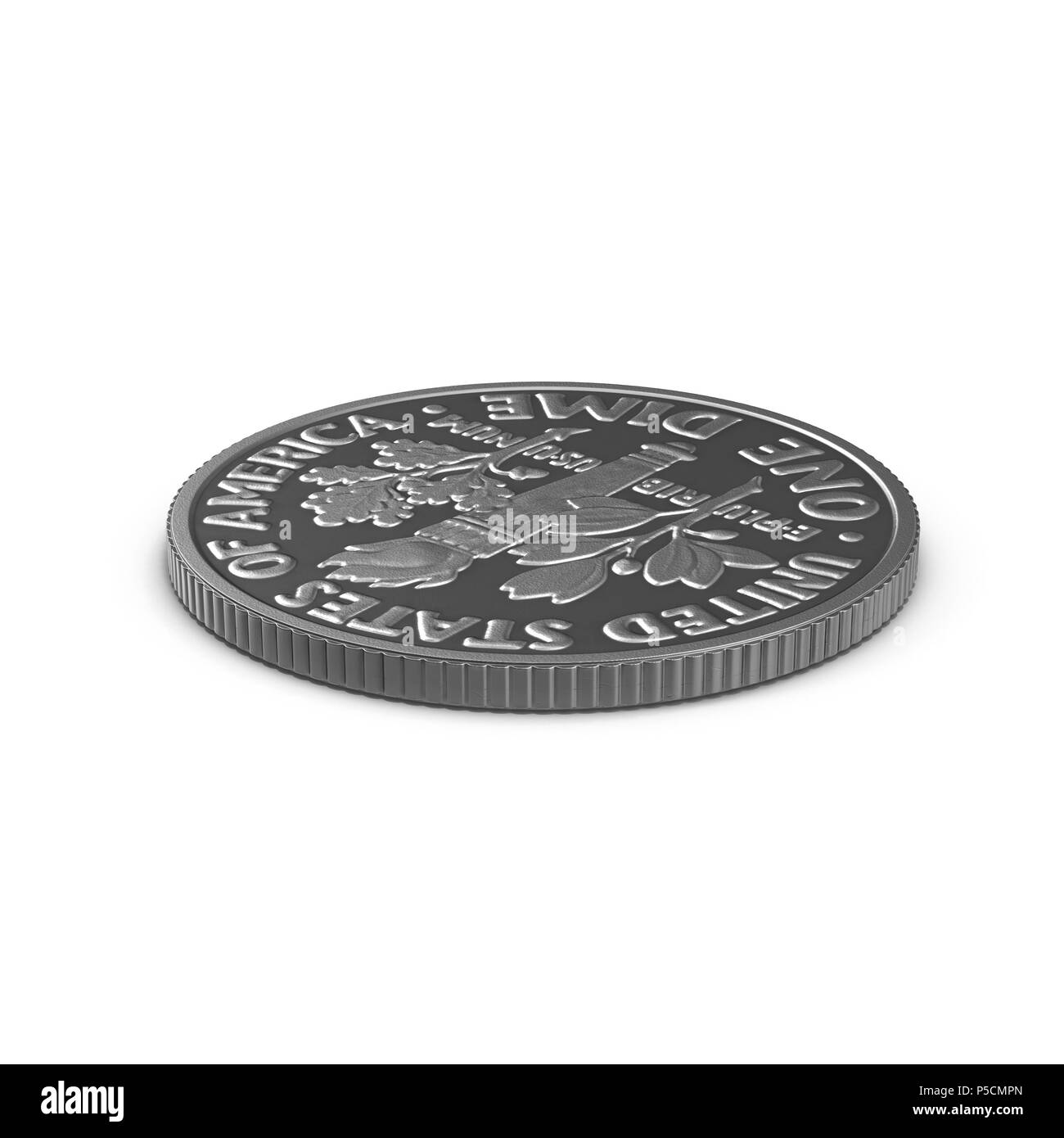 American one Dime coin isolated on white. 3D illustration Stock Photo ...