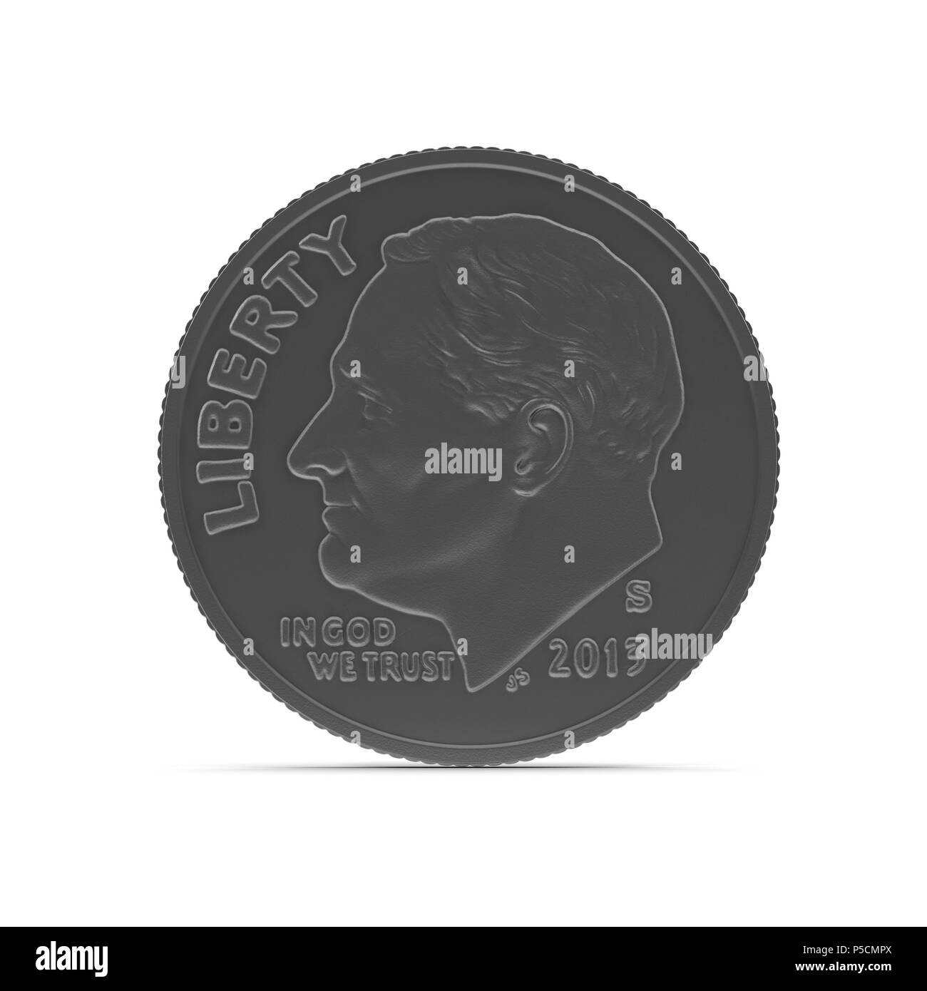 American one Dime coin isolated on white. 3D illustration Stock Photo ...