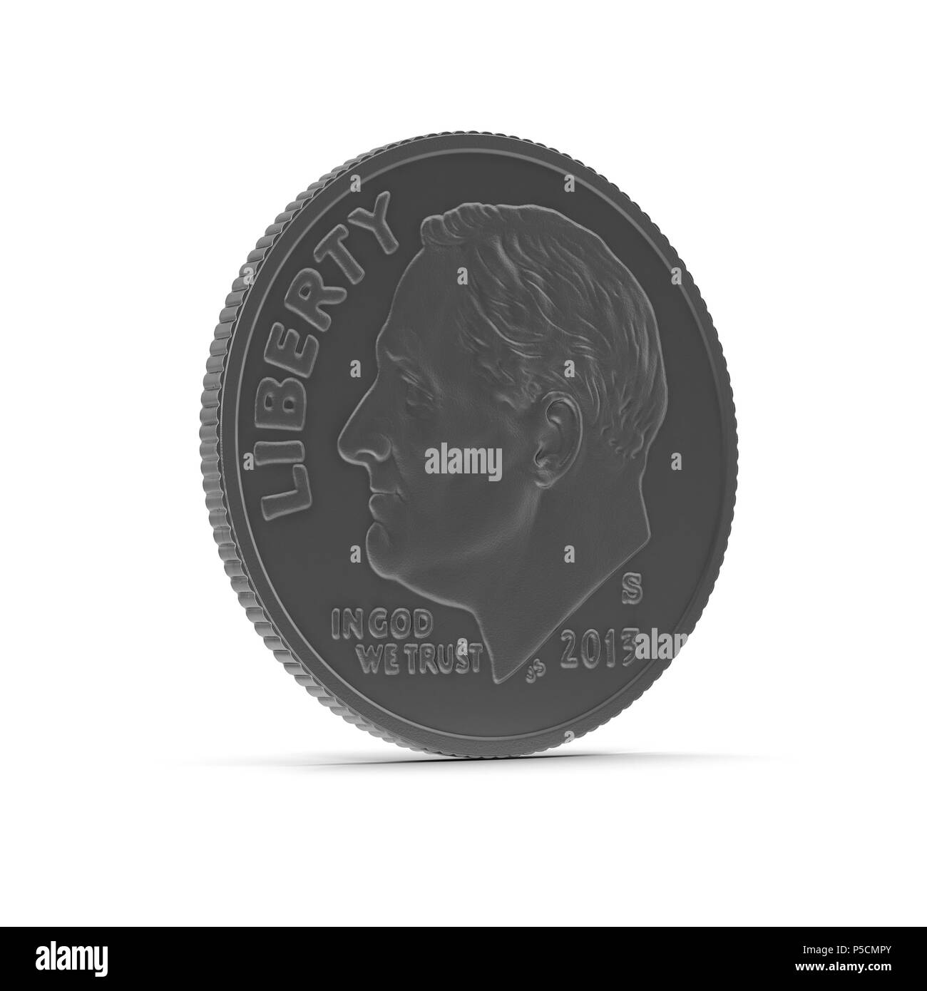 American one Dime coin isolated on white. 3D illustration Stock Photo ...