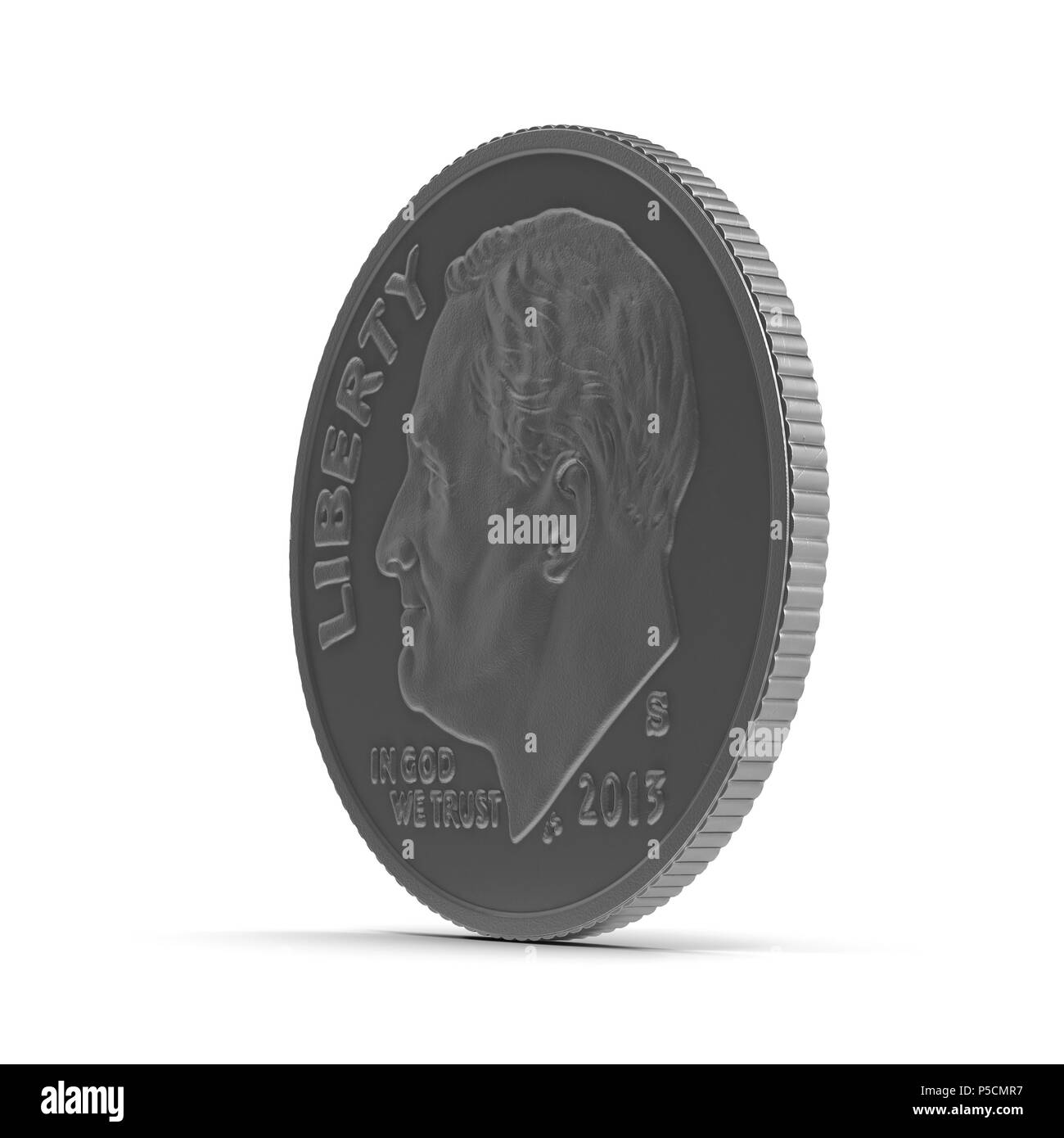 American one Dime coin isolated on white. 3D illustration Stock Photo ...