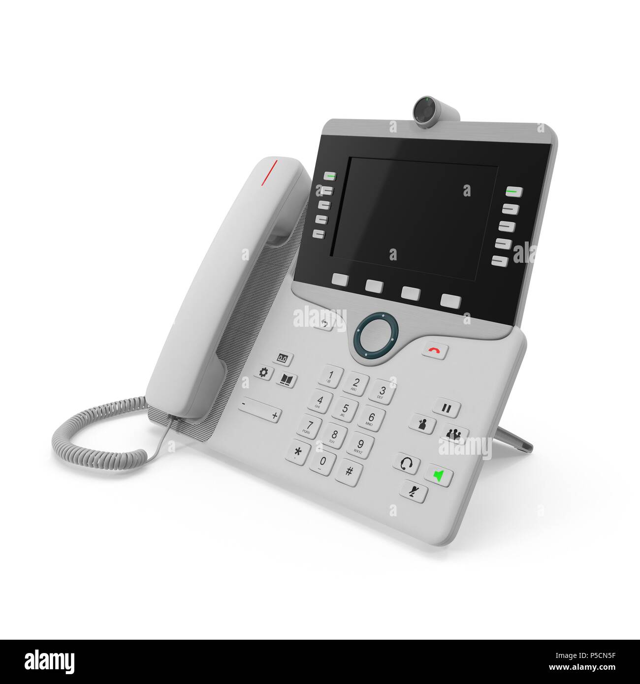 Modern office phone using VoIP technology on a white. 3D illustration ...