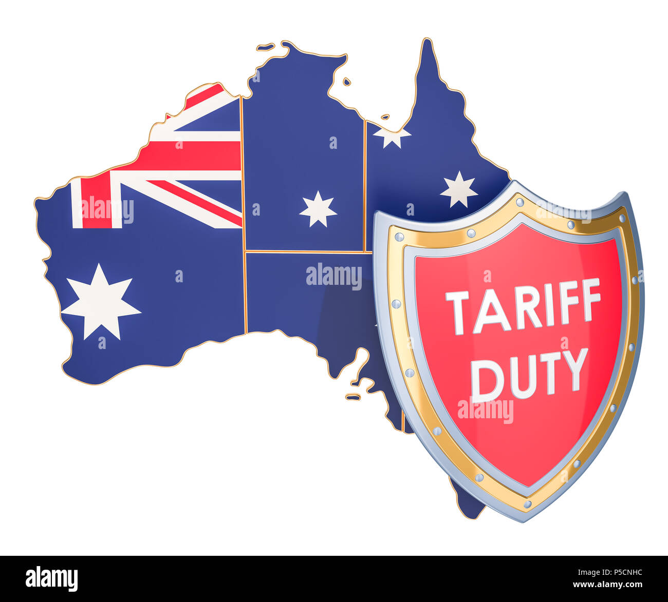 Australian protective tariffs concept. Map of Australia with shield, 3D ...