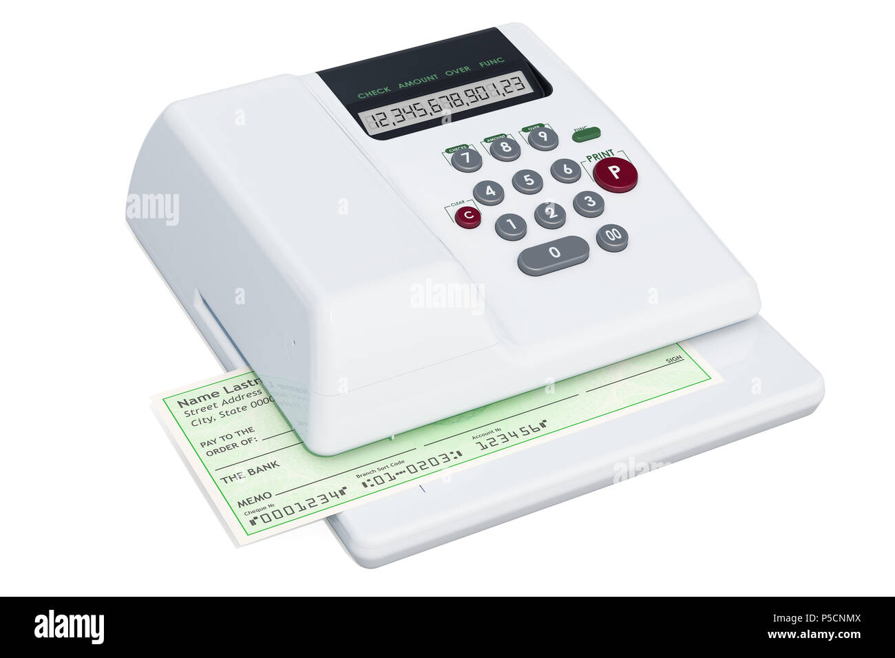 Modern Check Writer With Bank Check 3D Rendering Isolated On White modern-check-writer-with-bank-check-3d-rendering-isolated-on-white