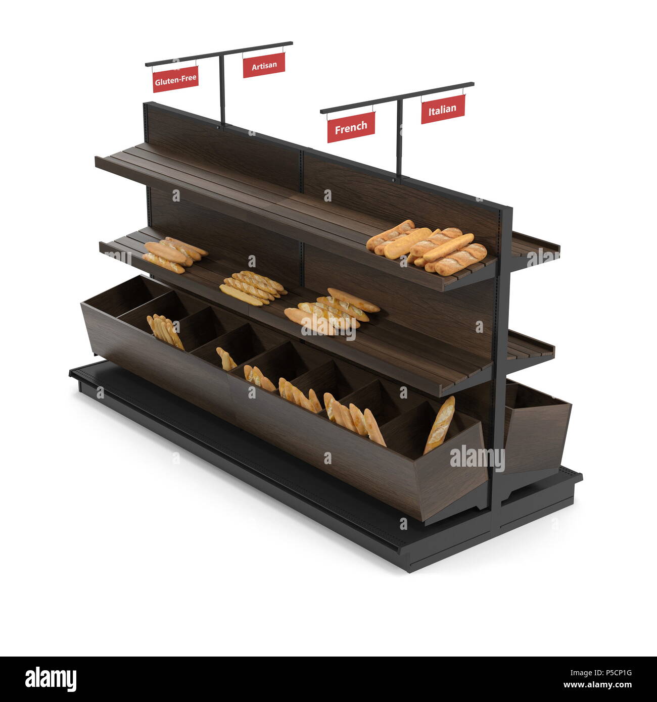 Bread display racks for stores on white. 3D illustration Stock Photo ...