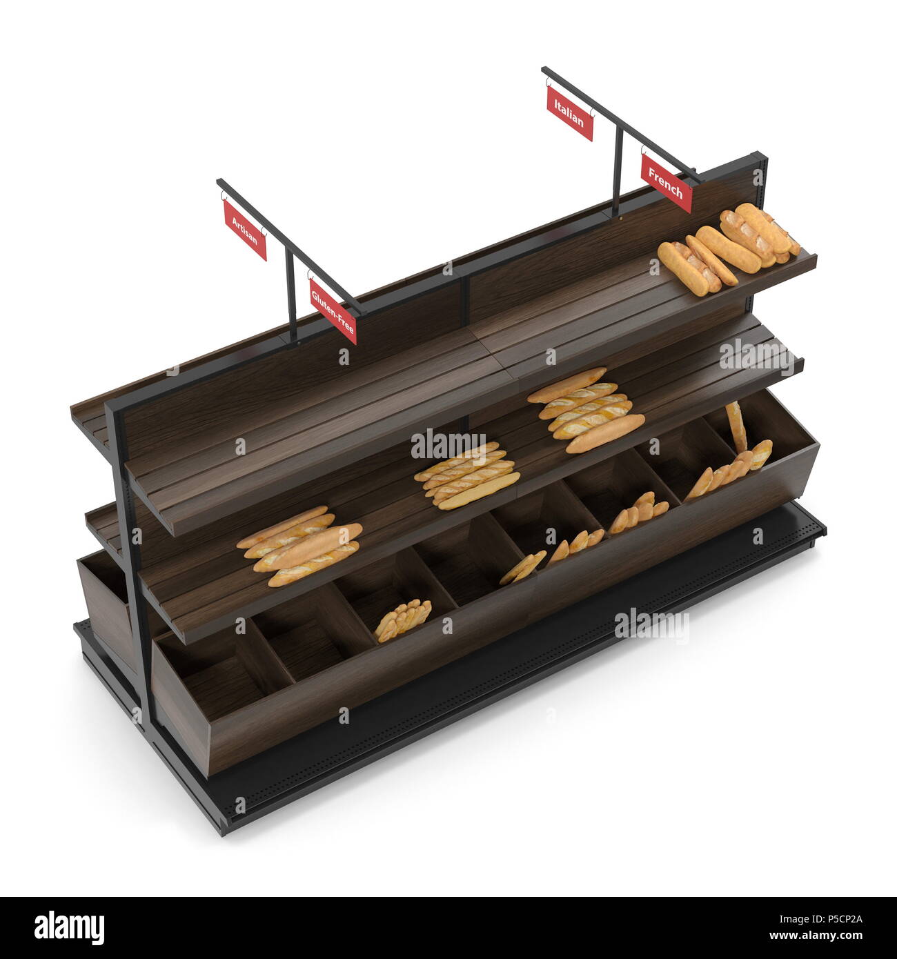 Bread display racks for stores on white. 3D illustration Stock Photo ...