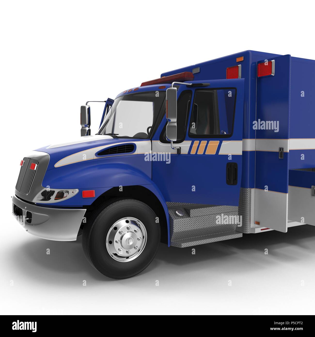 Paramedic Blue Van with opened doors isolated on white. 3D Illustration ...