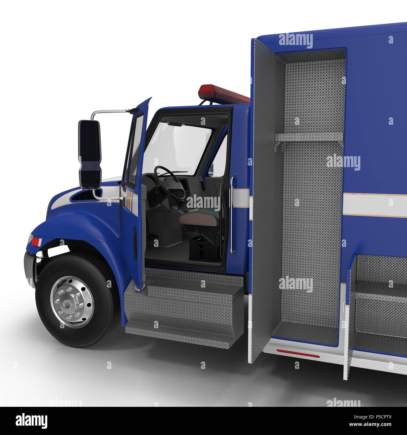 Paramedic Blue Van with opened doors isolated on white. 3D Illustration ...