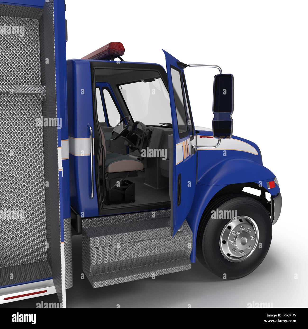 Paramedic Blue Van with opened doors isolated on white. 3D Illustration ...