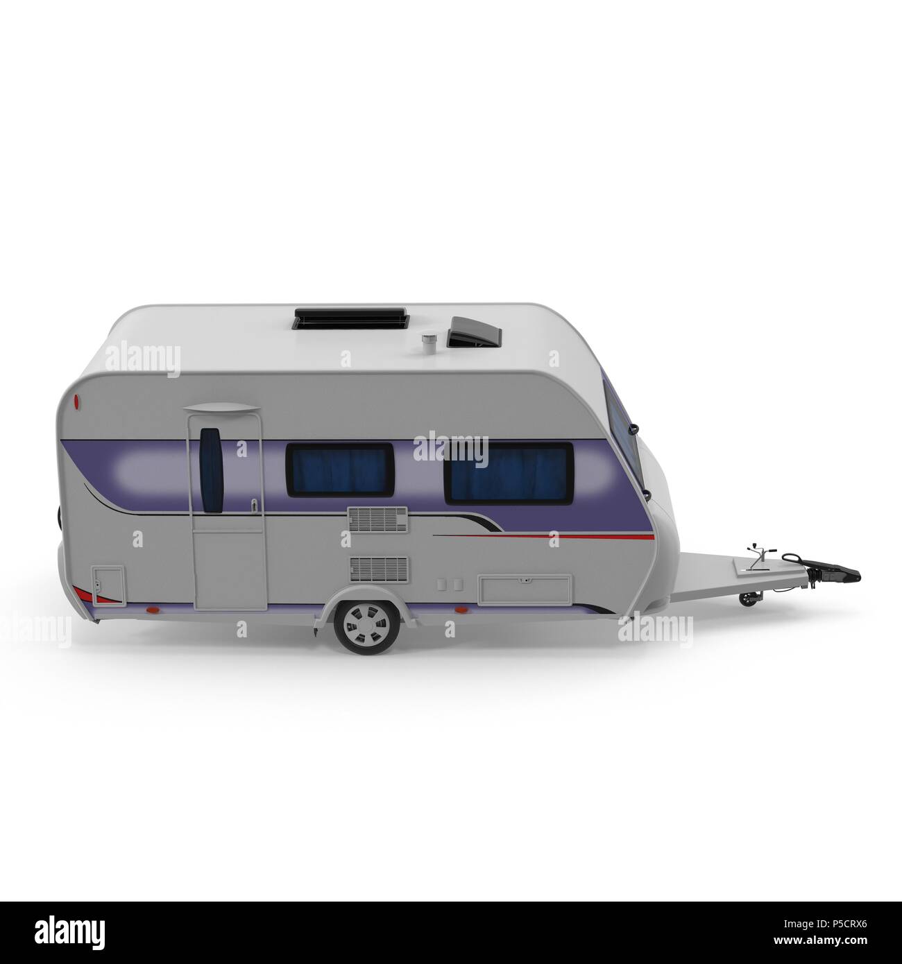 Caravan Sleeping trailer isolated on white. Side view. 3D illustration ...