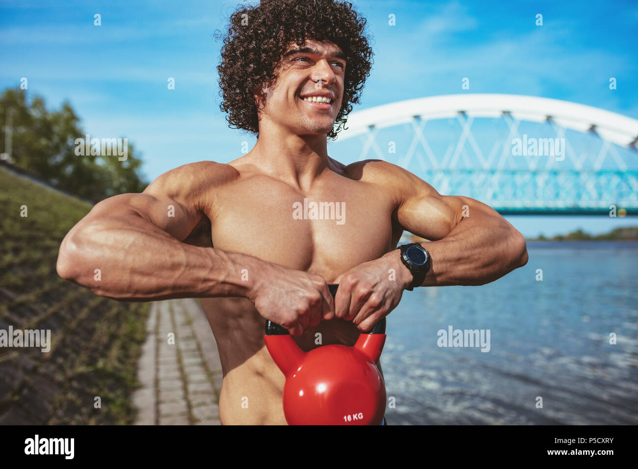 Bodybuilder with six pack, perfect ABS, shoulders, biceps, triceps and ...