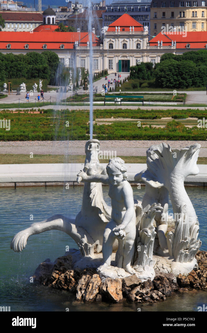 Austria, Vienna, Belvedere, garden, statue, pool, fountain Stock Photo ...