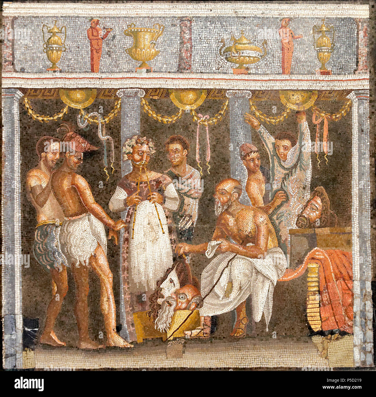 N/A. English: Choregos and actors, Roman mosaic. Français : Chorège et ...
