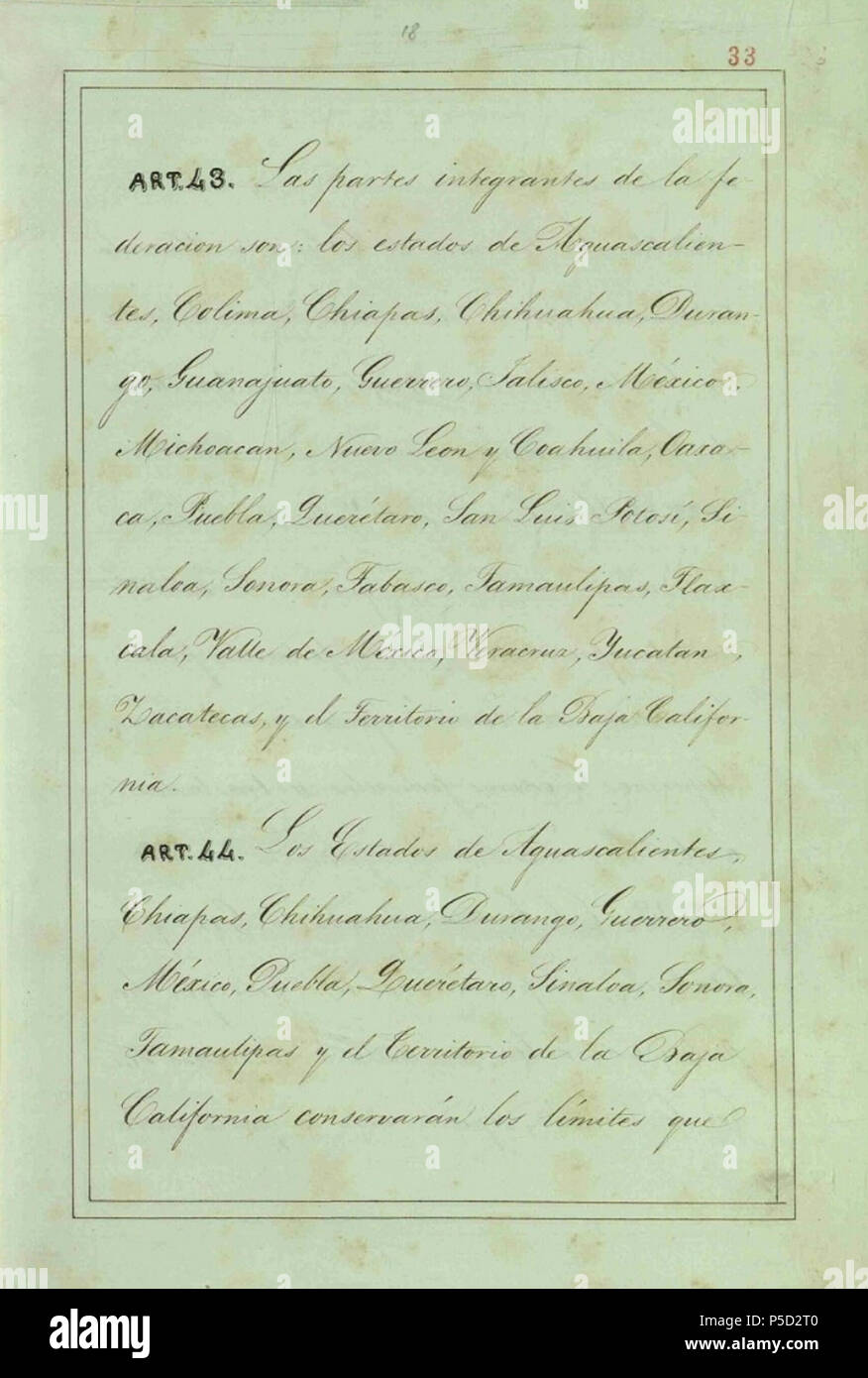 N/A. Español: Pagina original de los articulos 43 y 44 de la ...