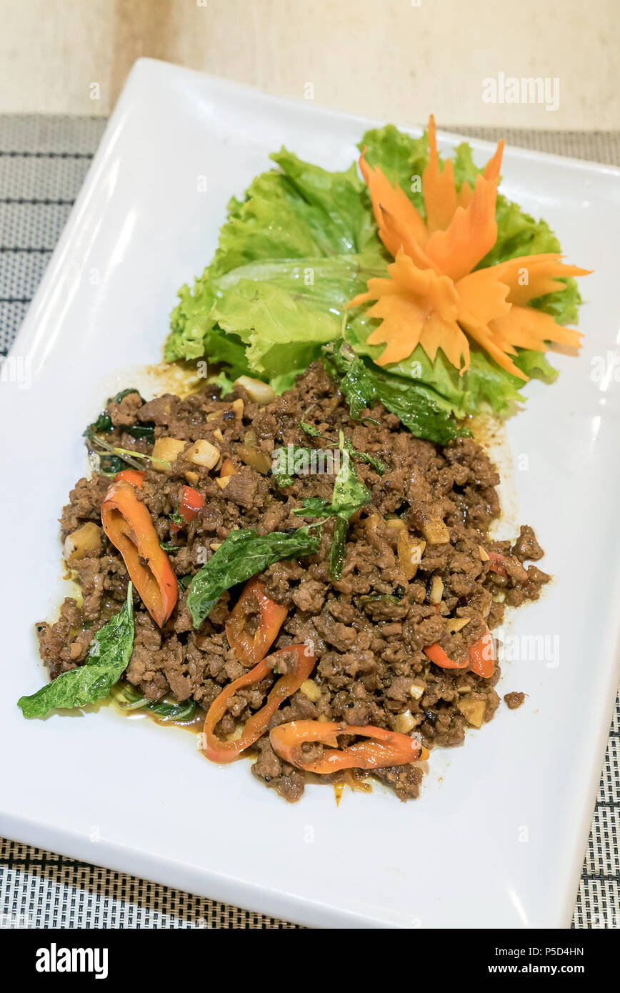 Pork Basil, Thai spicy food Stock Photo - Alamy