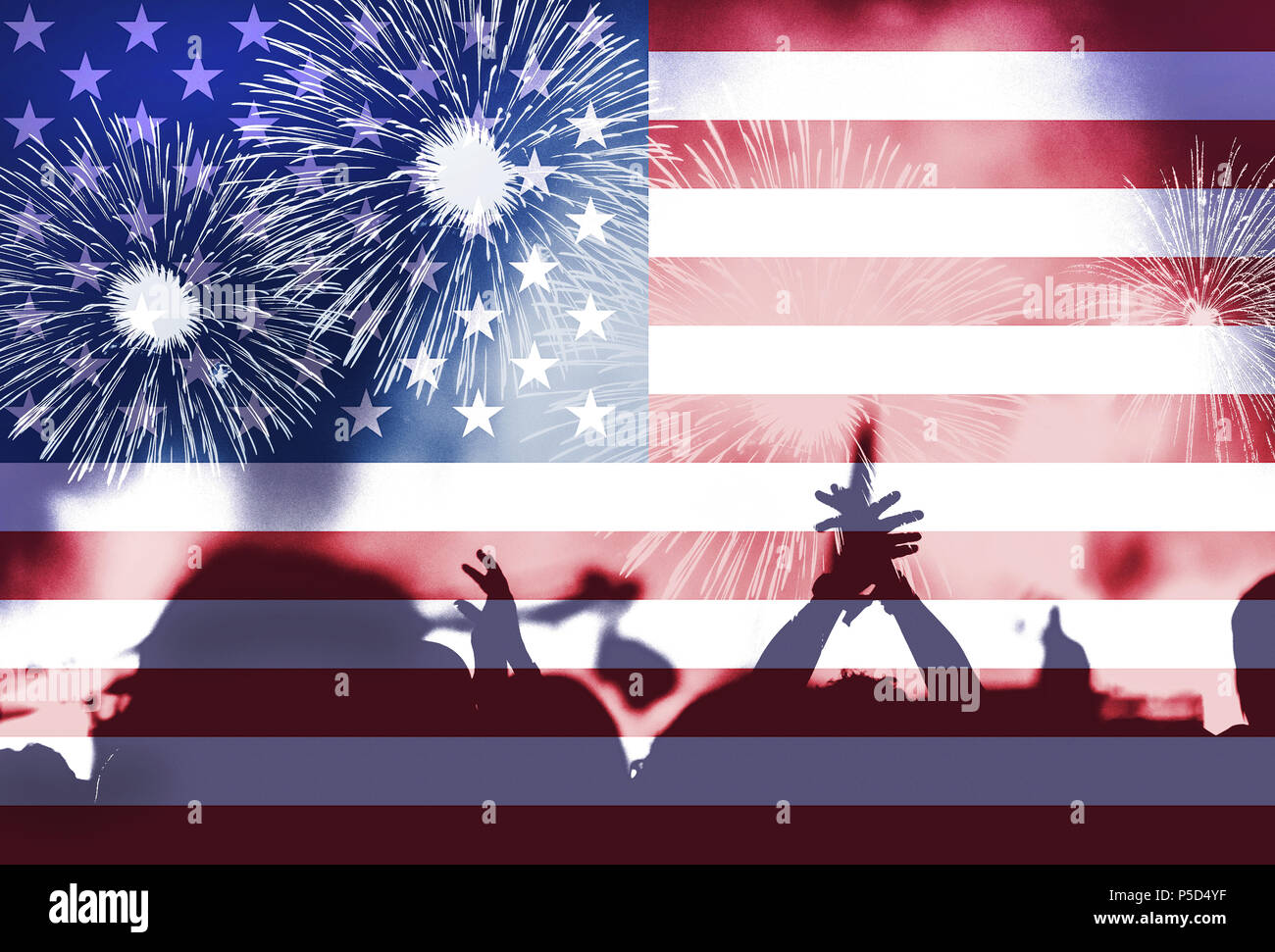 Crowd of people celebrating 4th of July, American Independece day ...