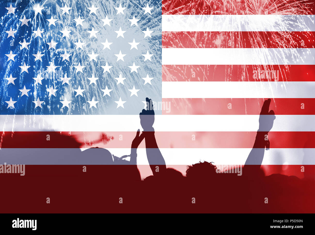 Crowd of people celebrating 4th of July, American Independece day ...