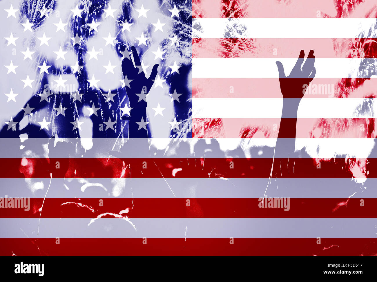 Crowd of people celebrating 4th of July, American Independece day ...