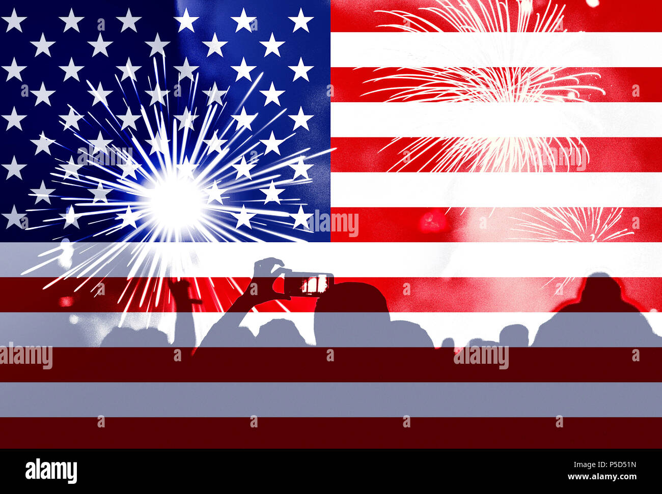 Crowd of people celebrating 4th of July, American Independece day ...