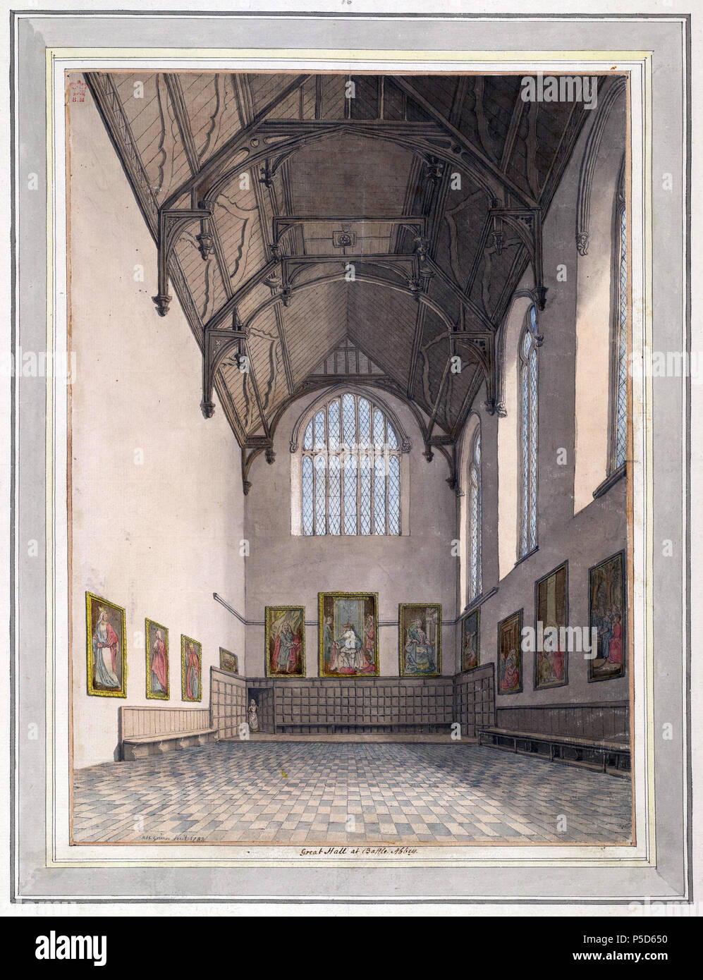 English: 'Battle Abbey, Great Hall . View of the great hall within ...