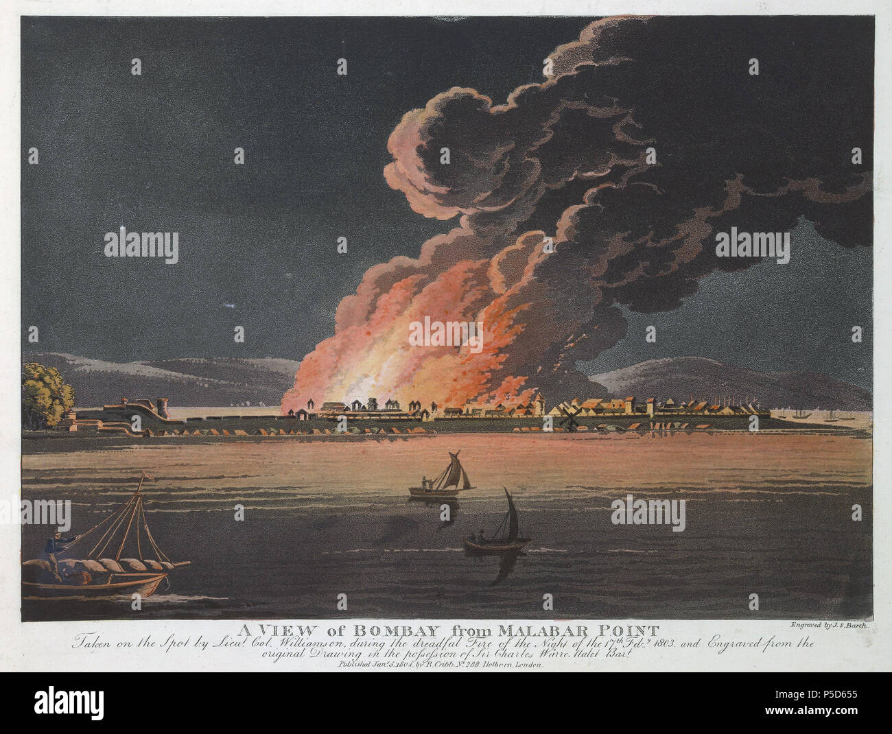 N/A. English: A view of Bombay on fire on February 17th, 1803 ...