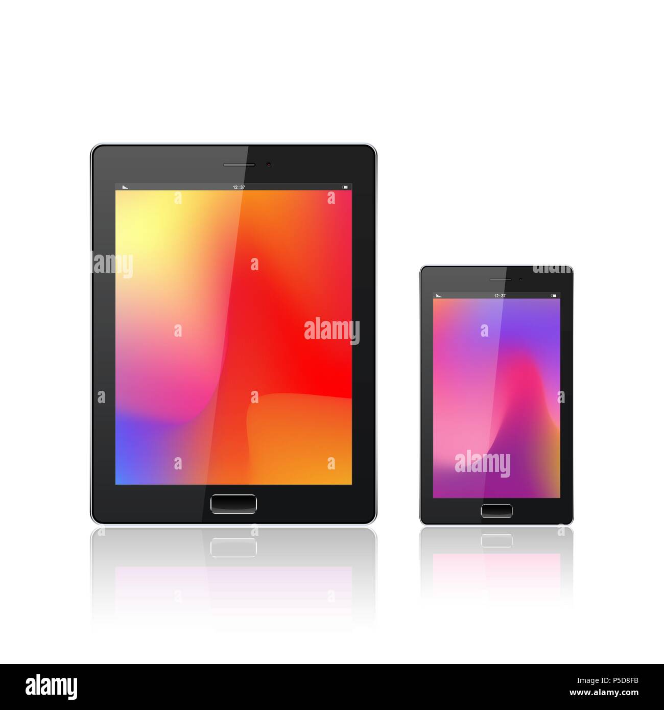 Modern digital tablet PC with mobile smartphone isolated on the white ...