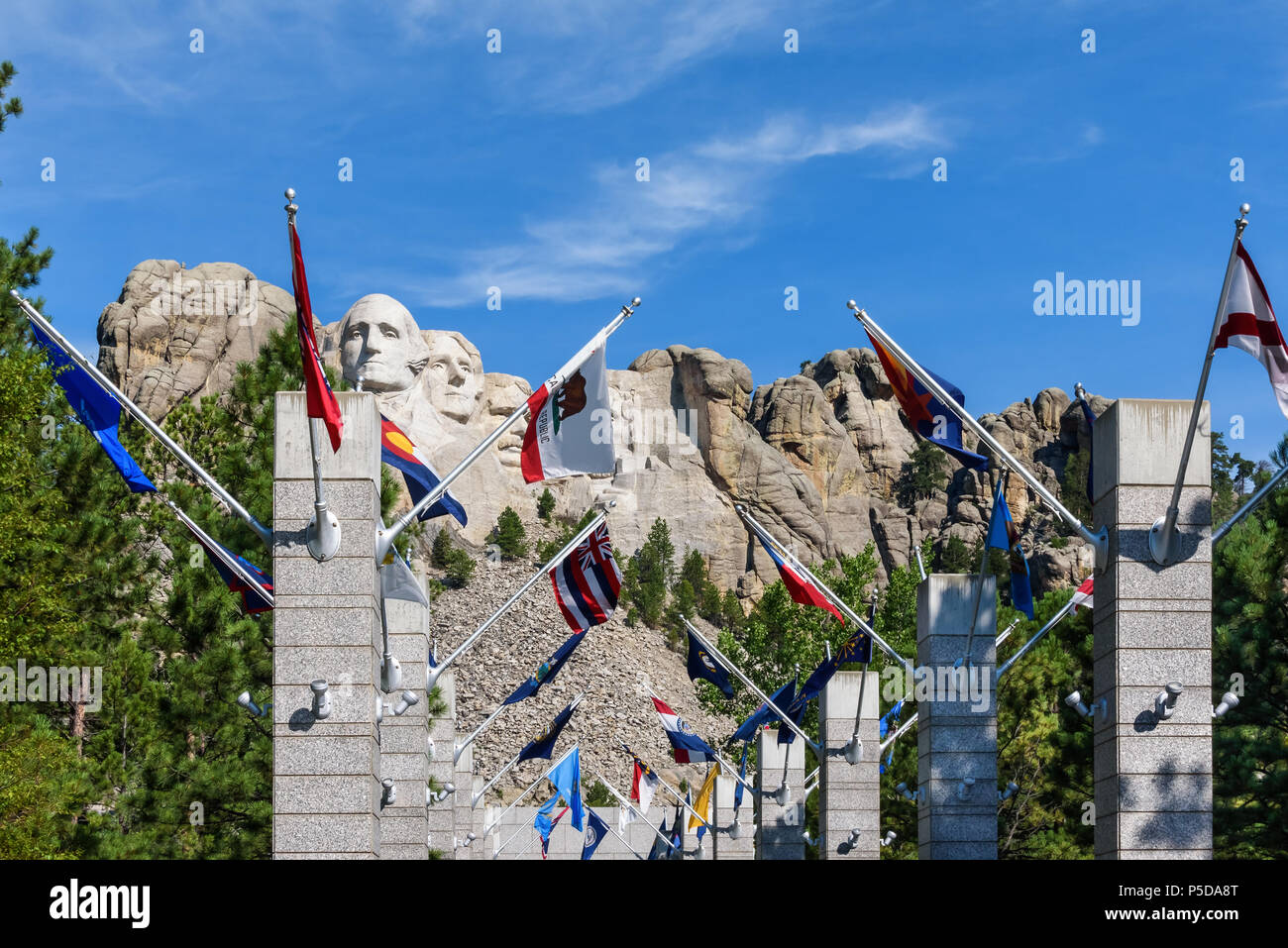 The Avenue of Flags at Mount Rushmore National Monument, USA. Sunny day ...