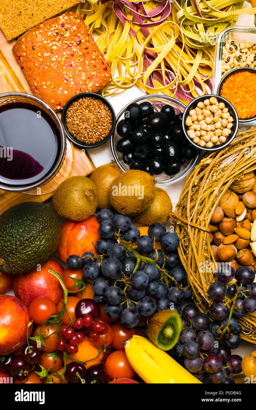 Mediterranean Food background. Assortment of fresh fruits, vegetables ...