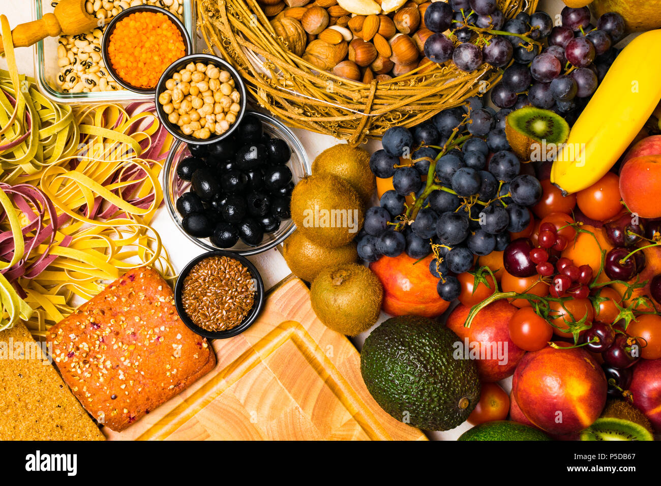Mediterranean Food background. Assortment of fresh fruits, vegetables ...