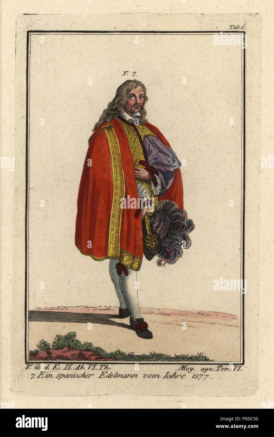 Spanish nobleman, 1577. Handcolored copperplate engraving from Robert ...