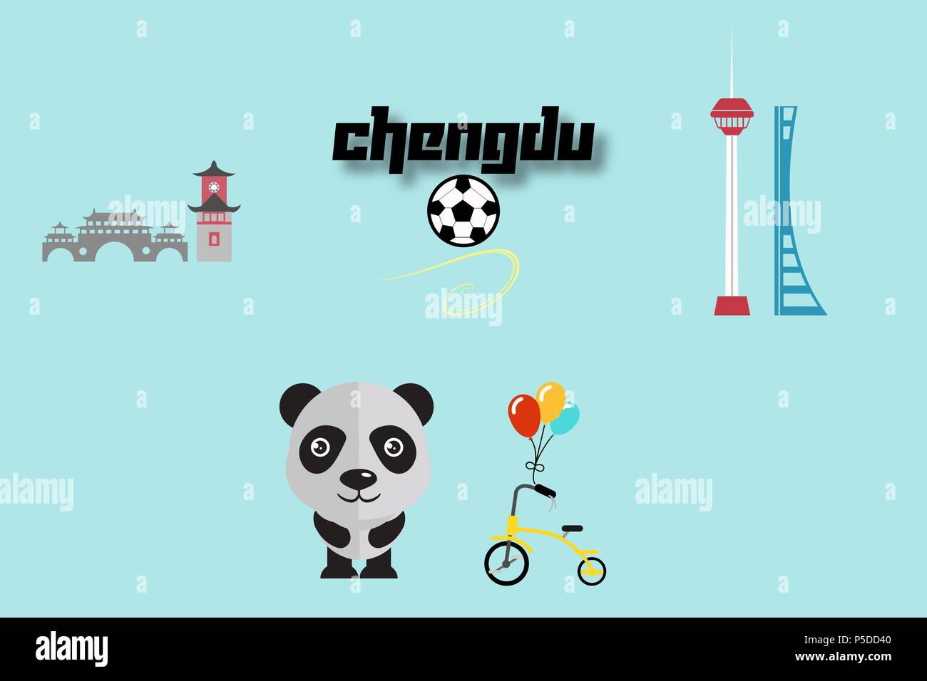 The landmark architectures of Chengdu,China with a cute panda which is ...
