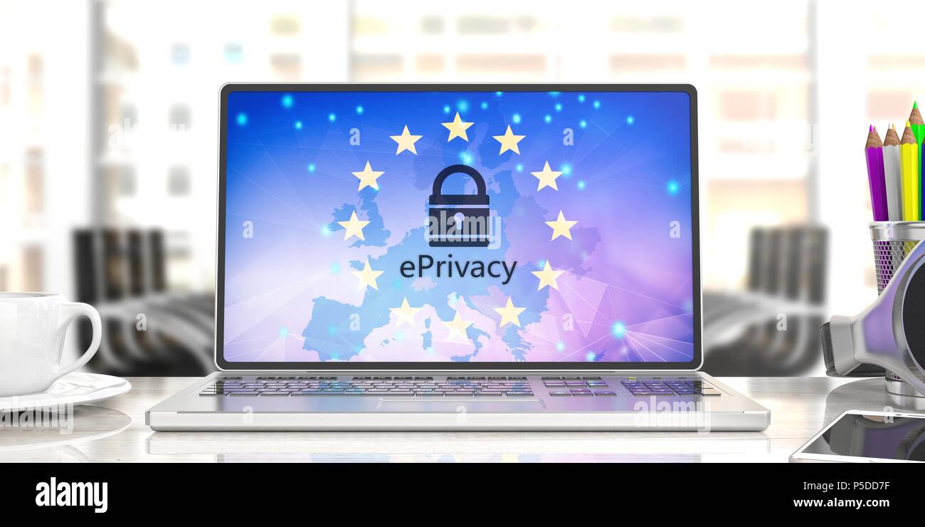e privacy European regulation on a computer screen, blur office ...