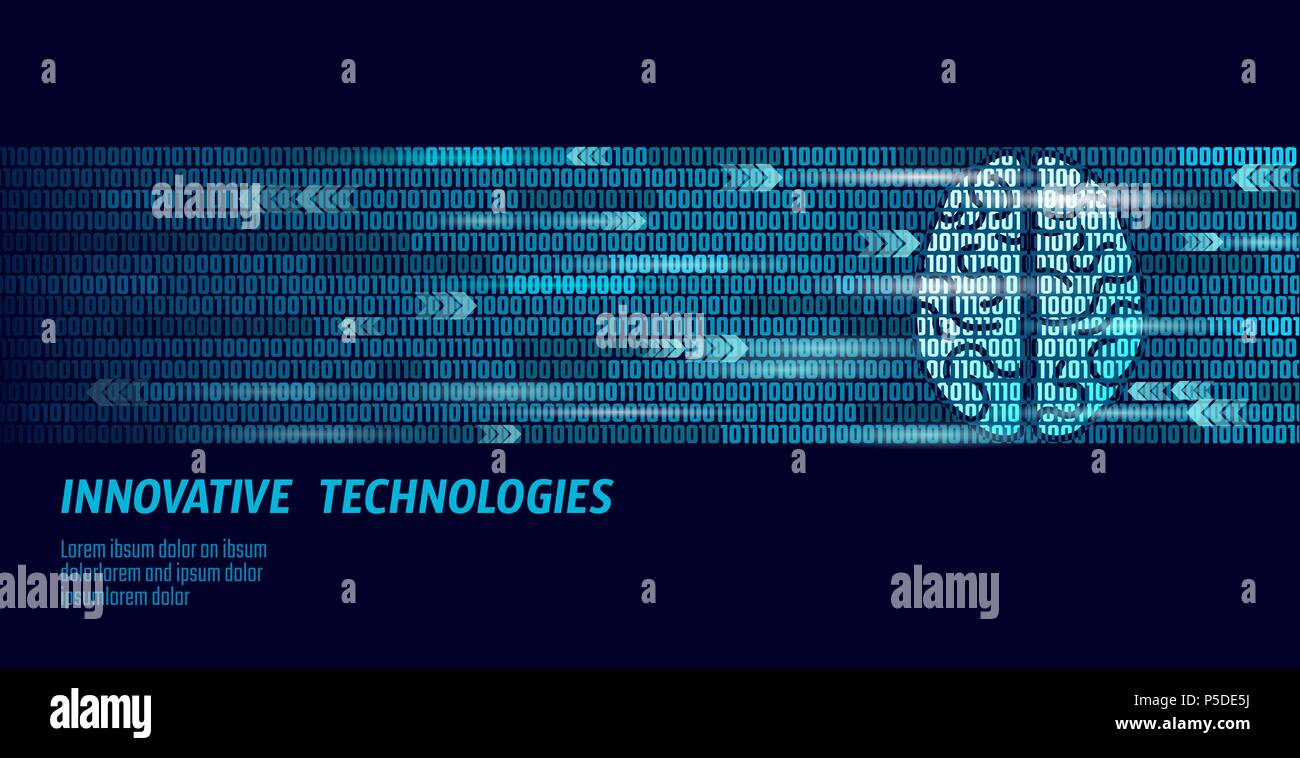 Active human brain artificial intelligence next level man menthal abilities. Big data binary ...