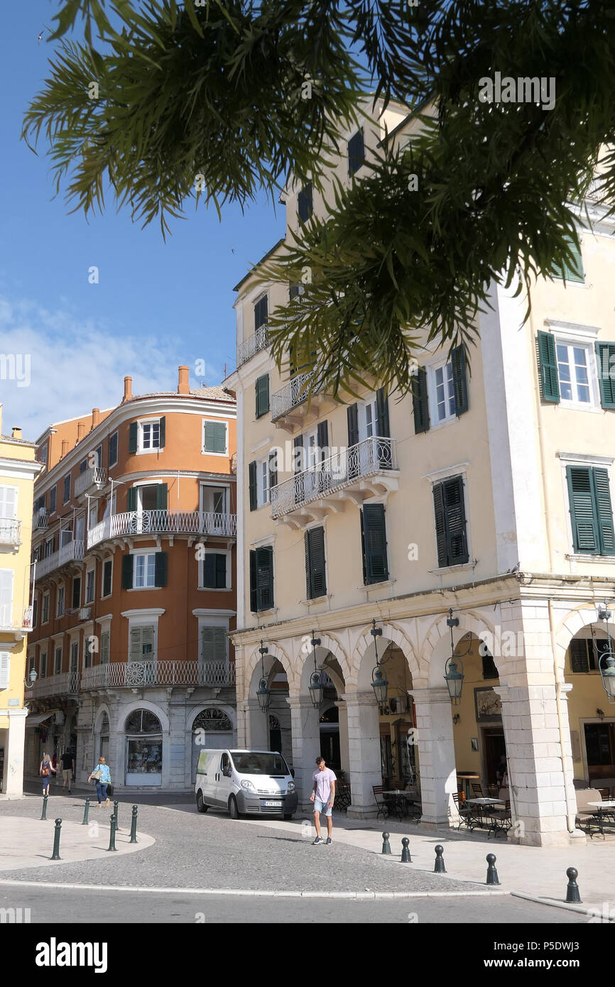 Corfu Town, Corfu / GREECE May 31 2018: Cityscape of old town part of ...