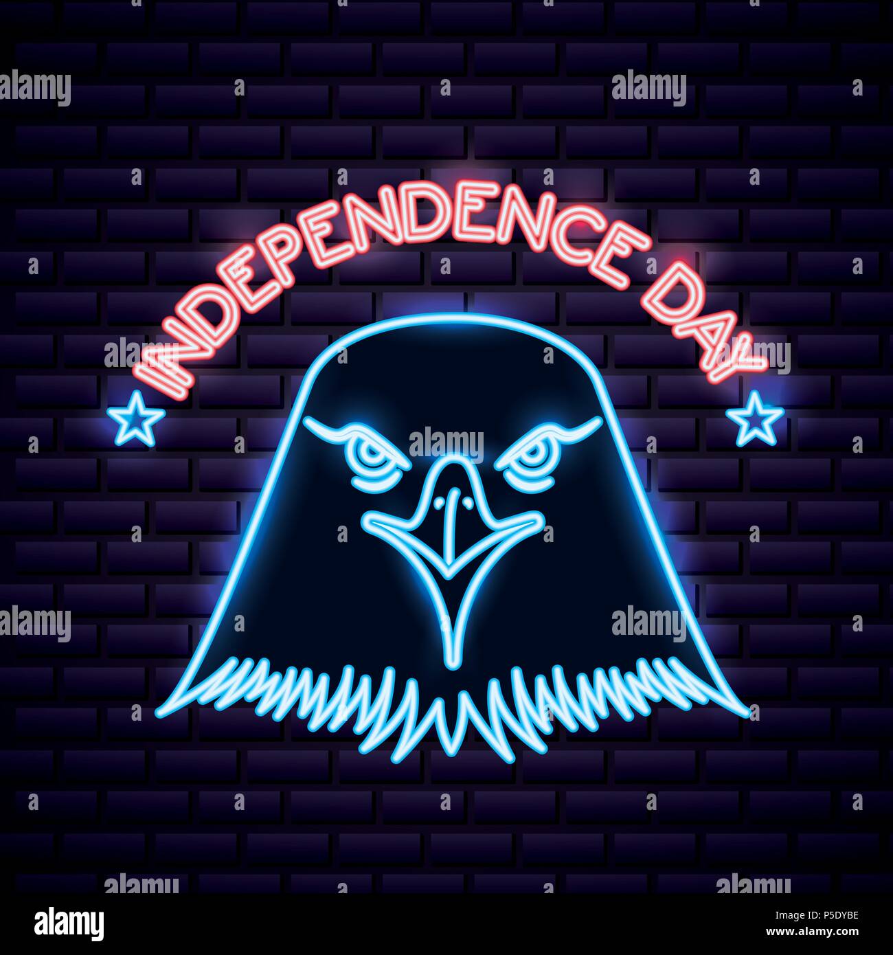american independence day eagle neon face with color sign vector ...