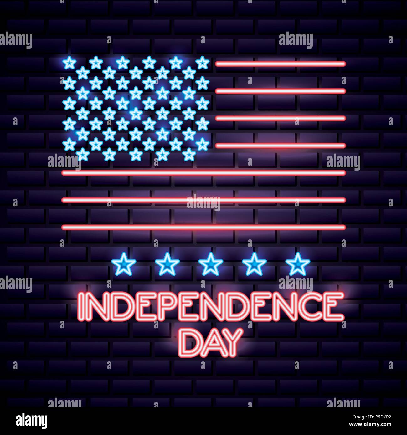 american independence day celebrate date usa flag colors neon vector ...