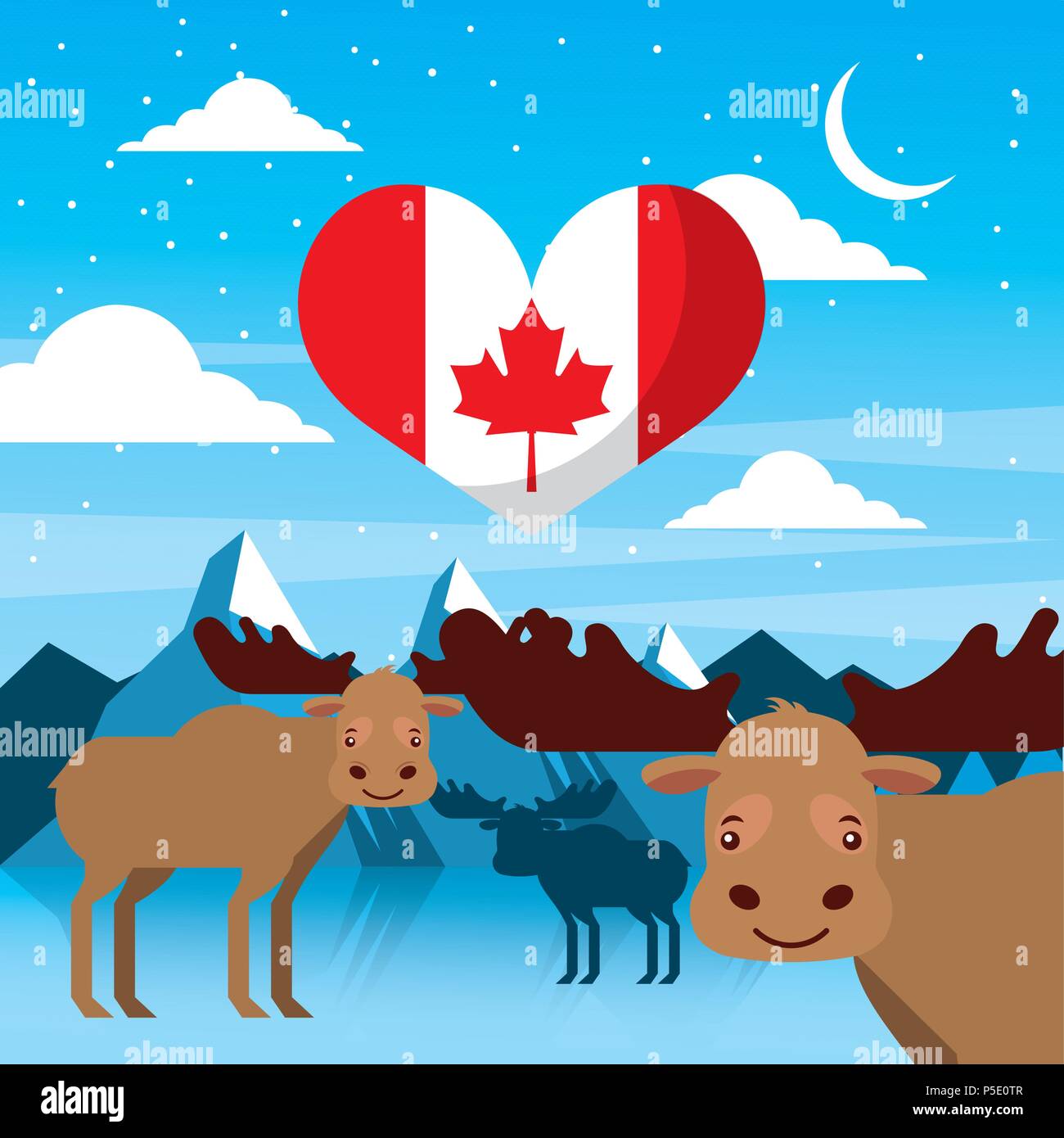 canada day ice mountains many mooses moon heart flag vector ...