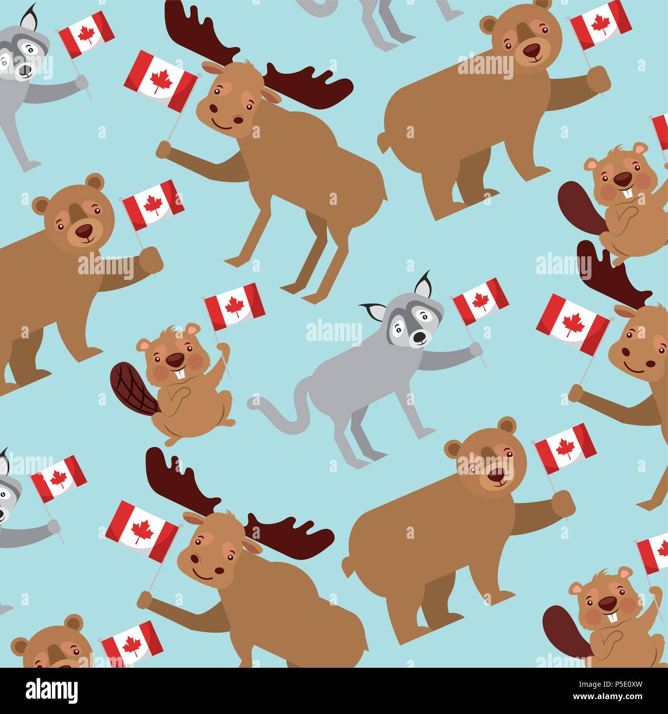 canada day bear moose wolf holding flags vector illustration Stock ...