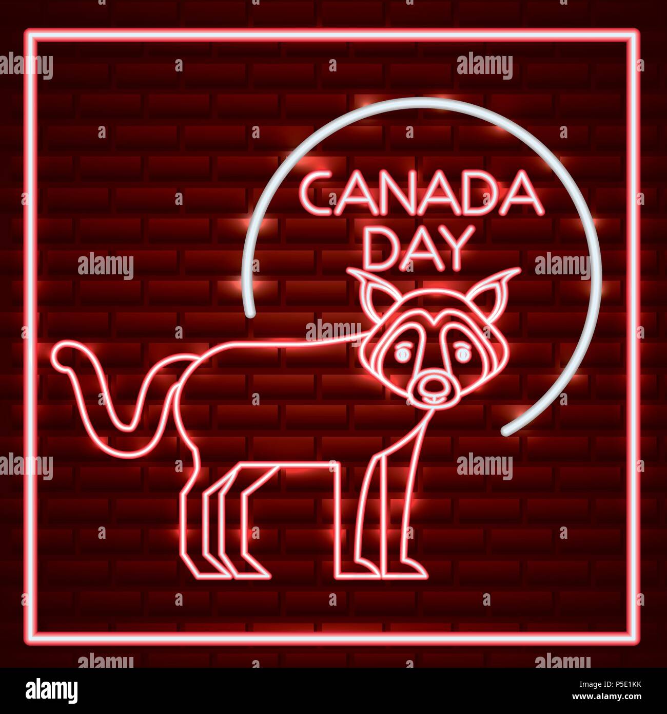 canada day neon cute wolf animal sticker vector illustration Stock ...