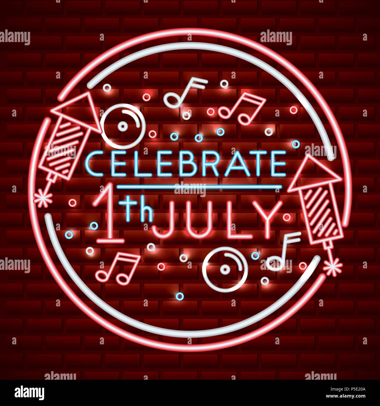 canada day neon sticker with sign july celebrate rockets music stars ...