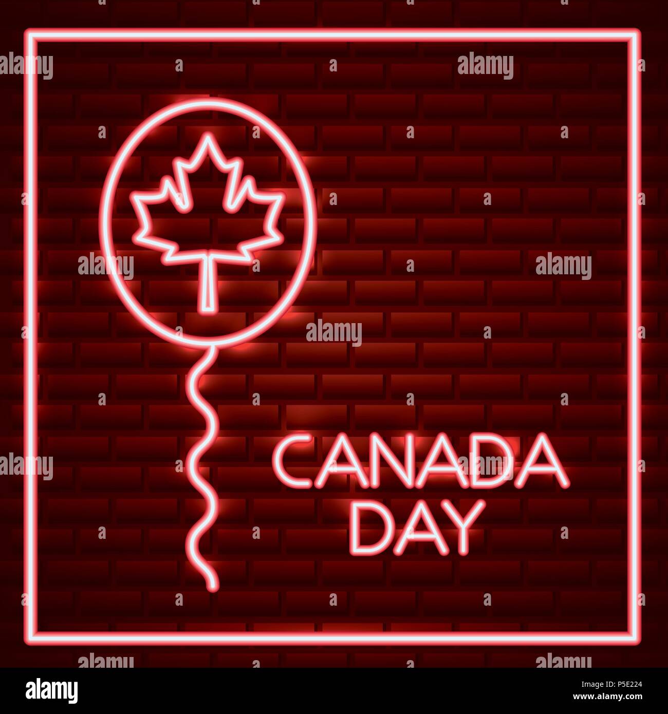 canada day neon leave maple balloon sign frame vector illustration ...