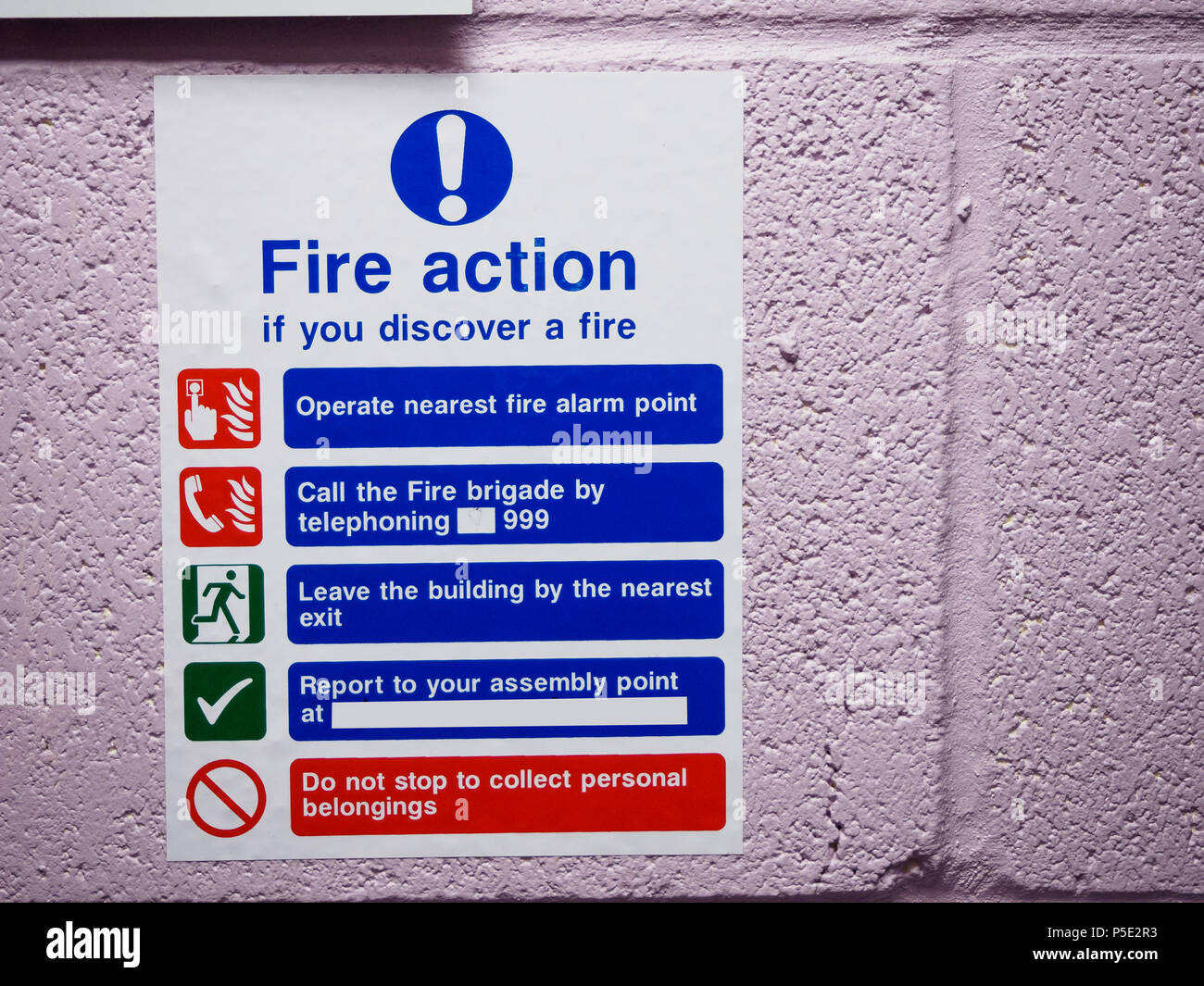 Health and Safety Fire Action Assembly Point UK Sign Stock Photo - Alamy