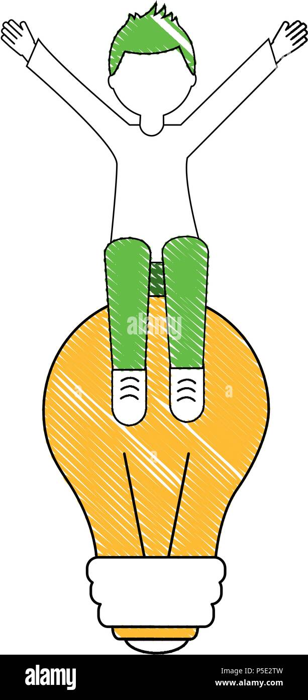 young man sitting light bulb avatar character vector illustration ...