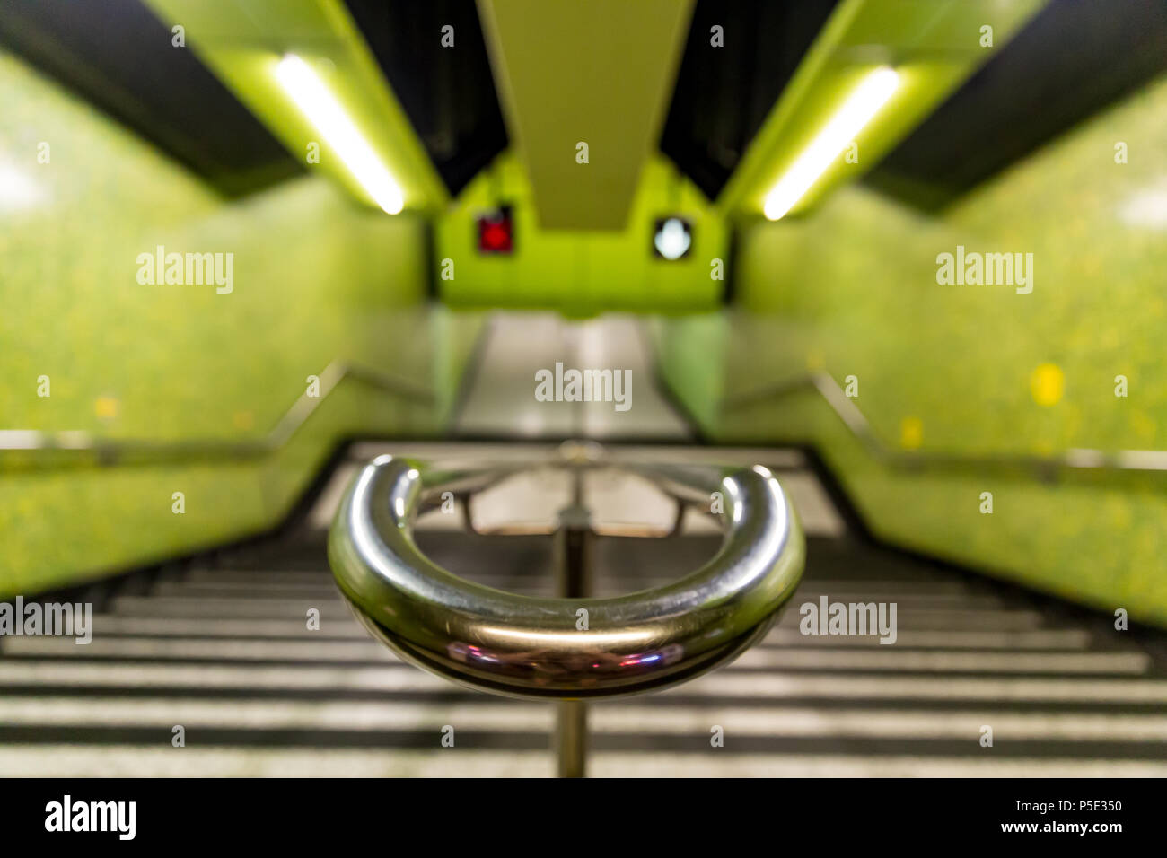 HONG KONG - JUNE 04, 2018: Green MTR metro subway train station in Hong ...