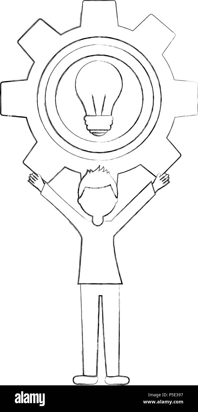 young man with gear and light bulb avatar character vector illustration ...
