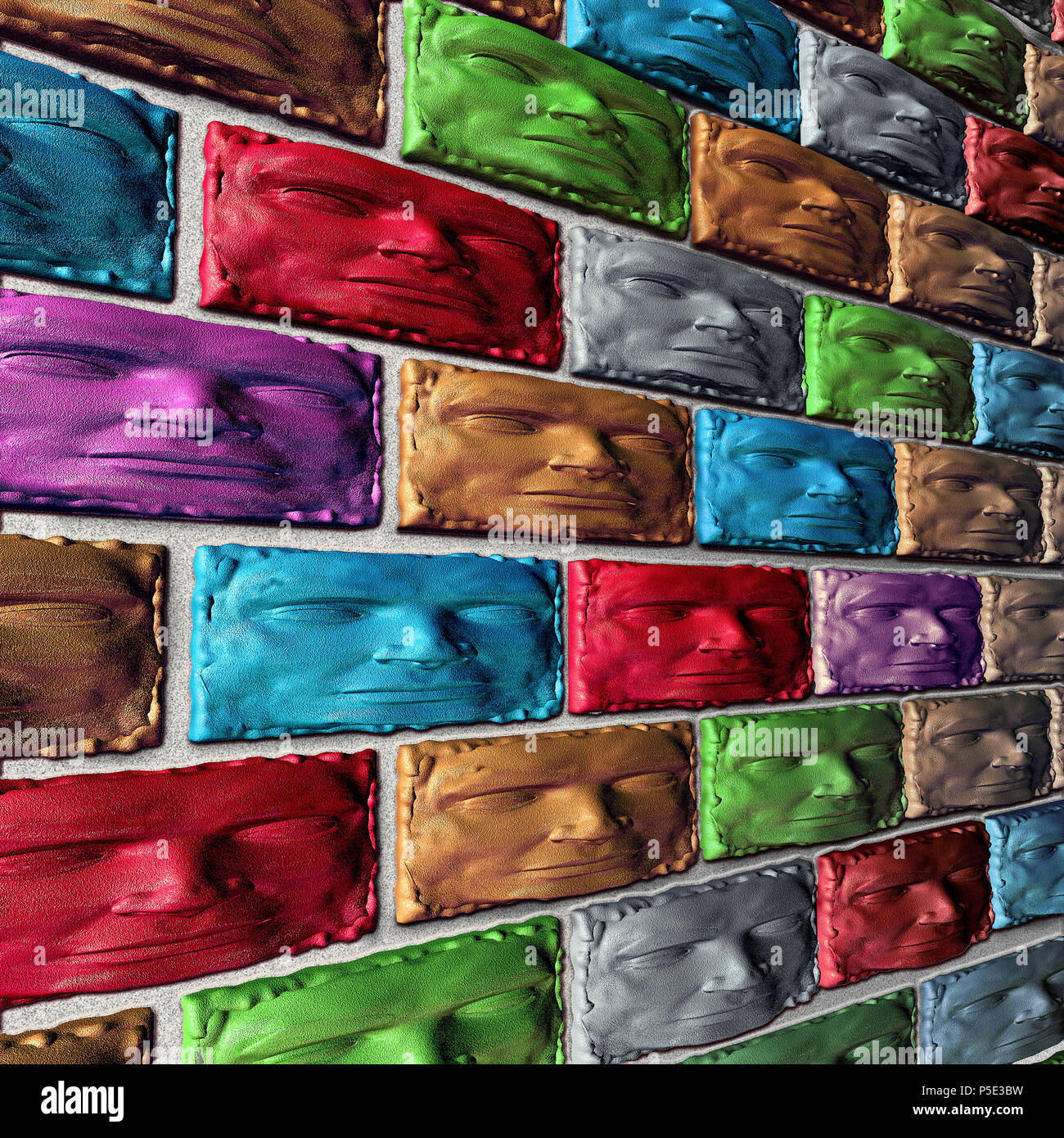 Social wall and diverse people together forming a 3D brick border as a ...